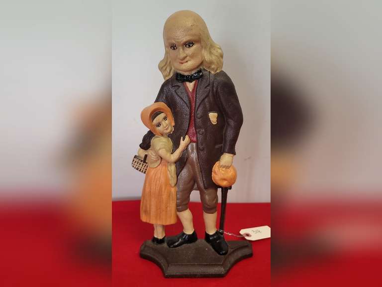 Vintage heavy cast iron hand painted colonial style door stop ...