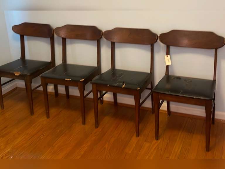 Wood chairs, which need to be refinished and seats recovered. 32 inches ...