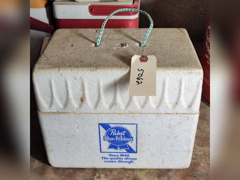 Styrofoam Pabst Blue ribbon beer can cooler - Northern Kentucky Auction ...