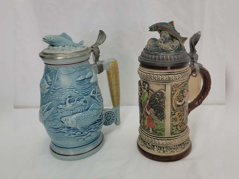 2 "Fish" Themed Steins, Old Gerz and Avon - See Photos for Markings ...