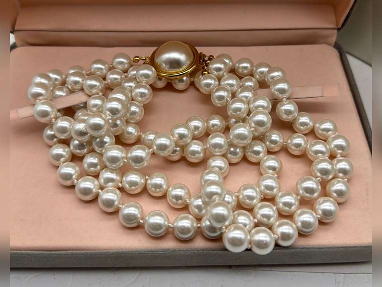 White Shoulders Triple Treasure Faux Pearls with original Boxes ...