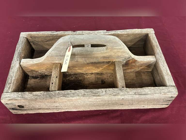 Primitive wooden handled divided box, rustic home décor, storage box ...