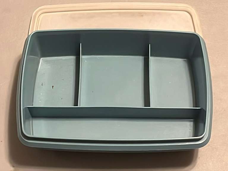 Divided Tupperware container that had coins stored in it. Approx 9 1/2 ...