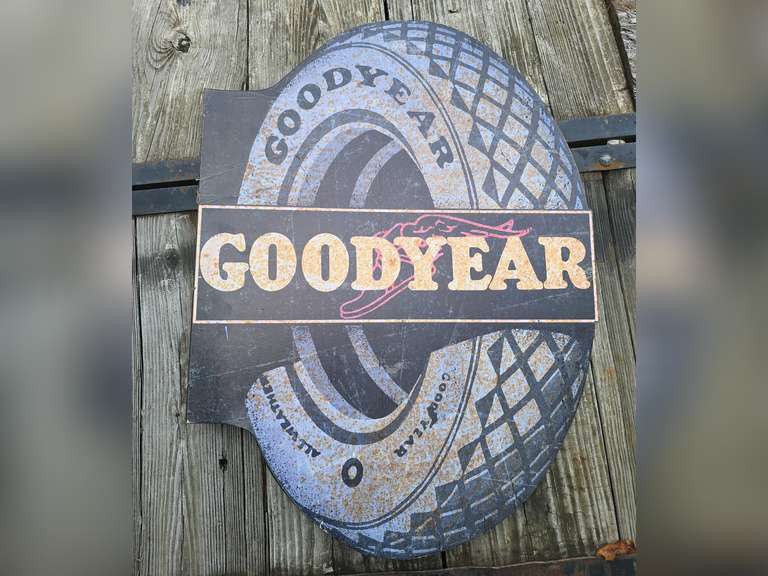 Double sided Goodyear sign w/ flange, approximately 30 1/4" x 22 1/2 ...