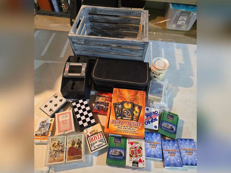Small crate of playing cards and checker games, unverified - Northern ...