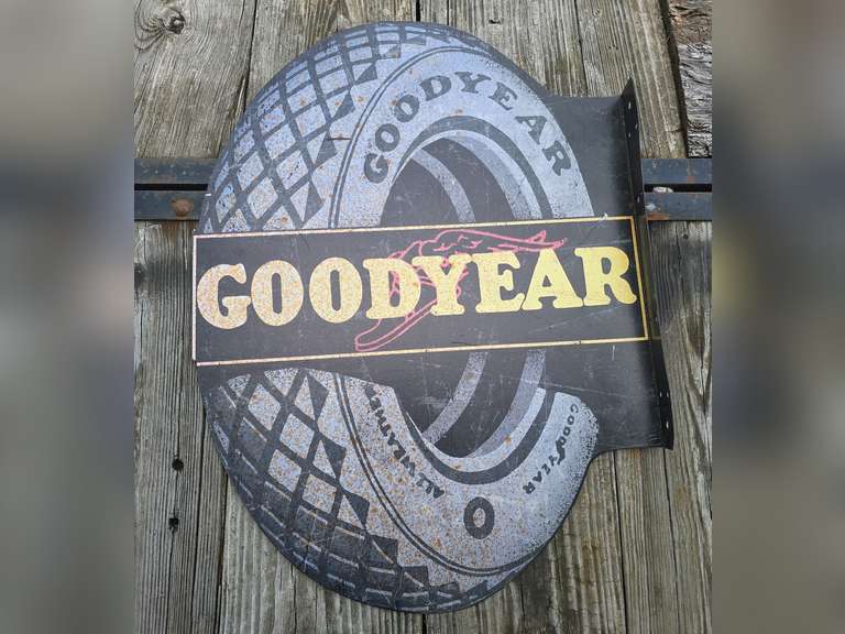 Double sided Goodyear sign w/ flange, approximately 30 1/4" x 22 1/2 ...