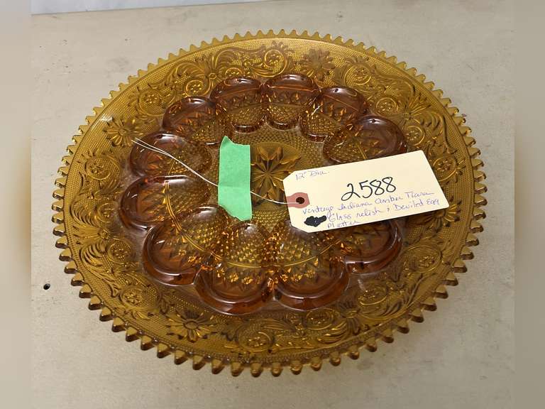 Vintage Indiana Amber, Tierra glass relish and deviled egg platter, 12 ...