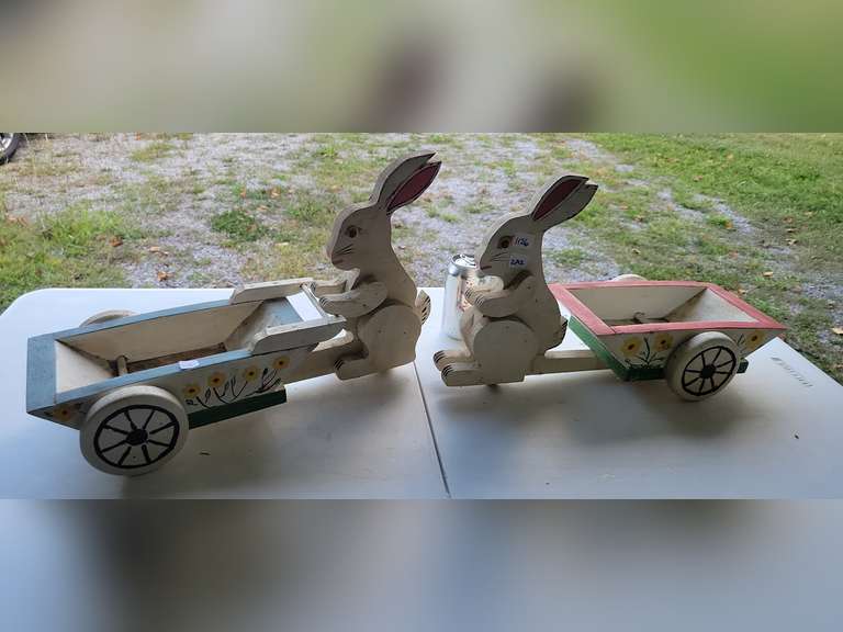 2 Wooden Rabbit with Carts Planters - Northern Kentucky Auction, LLC