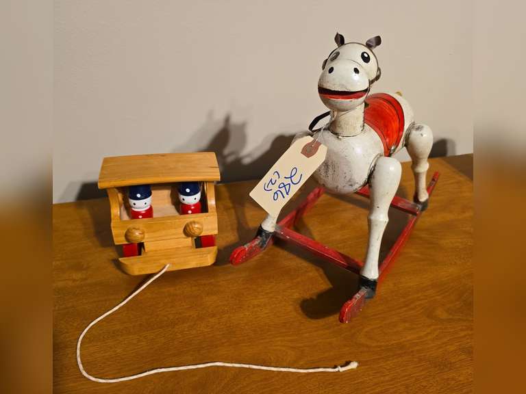 Wooden rocking horse and train pull toy - Northern Kentucky Auction, LLC