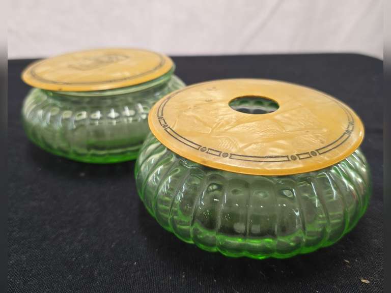 Two Green Glass Powder Jars with Bakelite Lids - Northern Kentucky ...