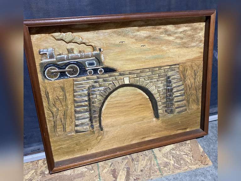 Hand carved wood train wall hanging - 18” x 23” - Northern Kentucky ...