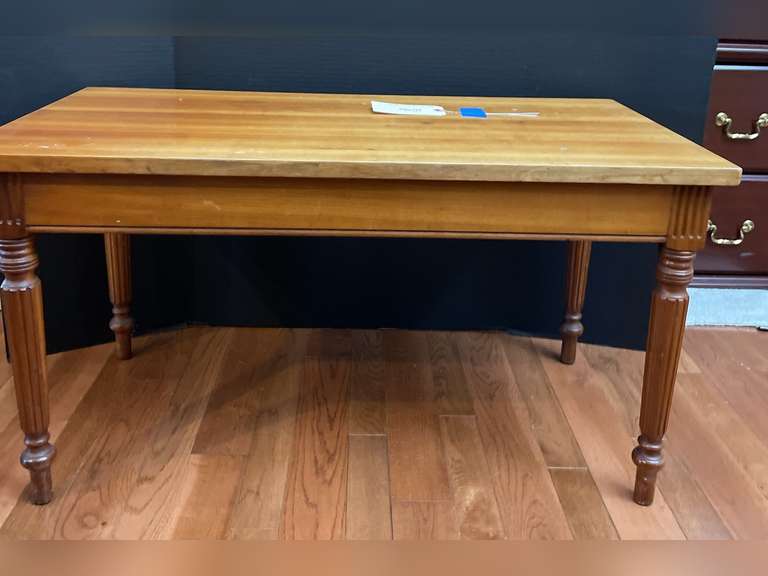 Wood table, 34 inches wide by 18 1/2 inches tall by 18 inches deep ...