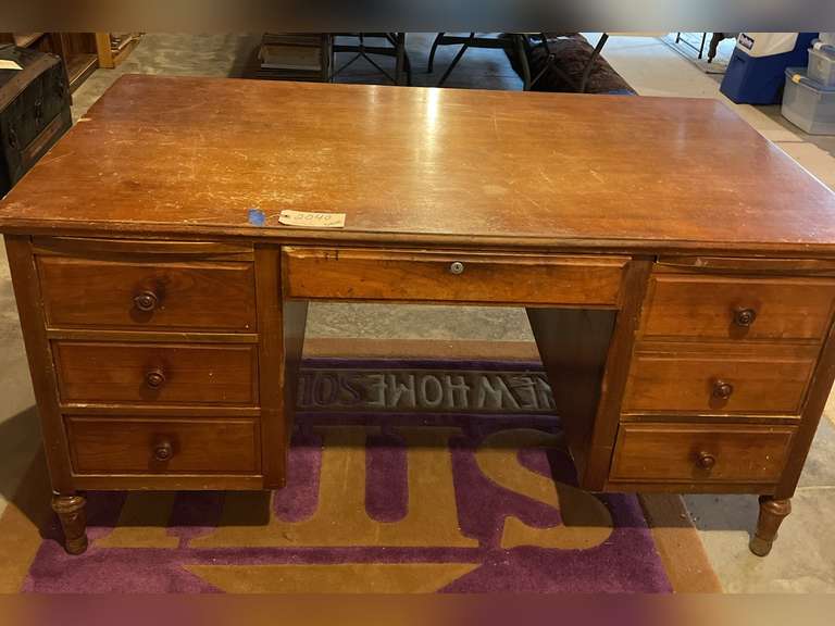 Vintage wood, knee well desk, 39” x 34@ d x 60”w. Needs refinished ...