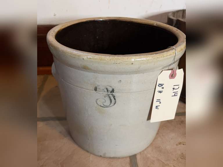 Number three crock with ear handles - 10 inches tall by 11 inches wide ...