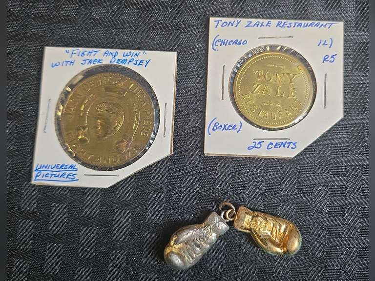Jack Dempsey "Fight & Win" Token, Tony Zale Restaurant Token & 1949 ...