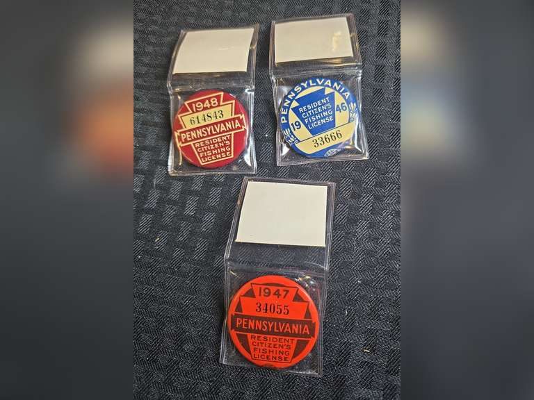 1946, 1947 & 1948 Pennsylvania Resident Fishing Licenses - All With ...