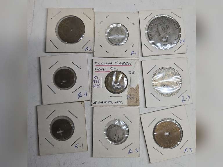 9 Kentucky Coal Scrip Tokens All Different - Evarts, Anchor, Seco ...