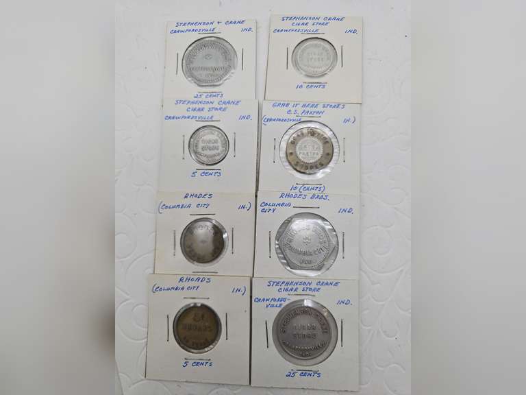 8 Indiana Trade Tokens - All Different - Columbia City & Crawfordsville ...