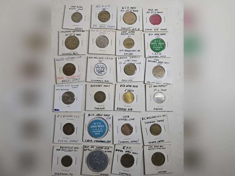 24 Military Base "Good For" & Vending Tokens - US, Vietnam, Italy ...