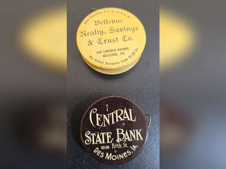 2 Celluloid Bank Advertising Tape Measures Central State Bank - Des ...
