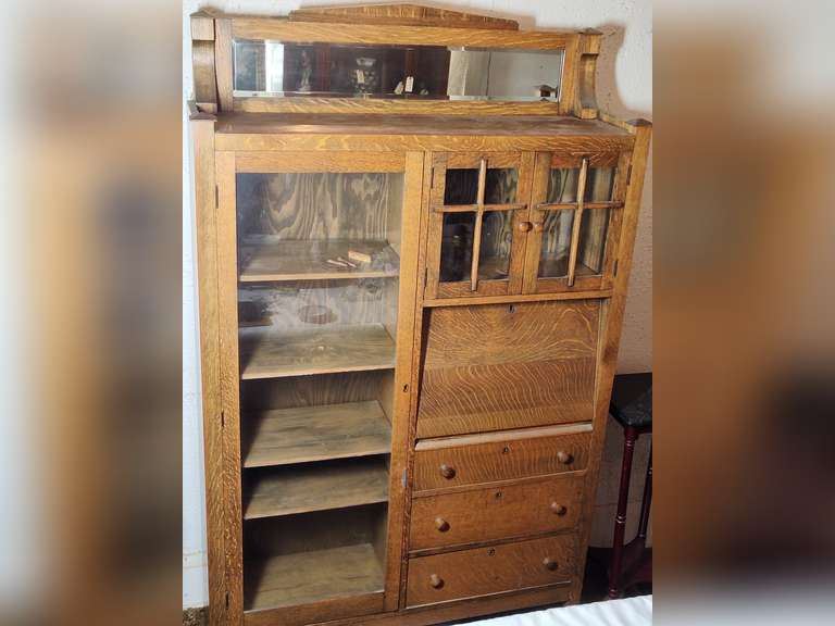 Large wood secretary desk enclosed bookshelf - approximately 6 ft tall ...