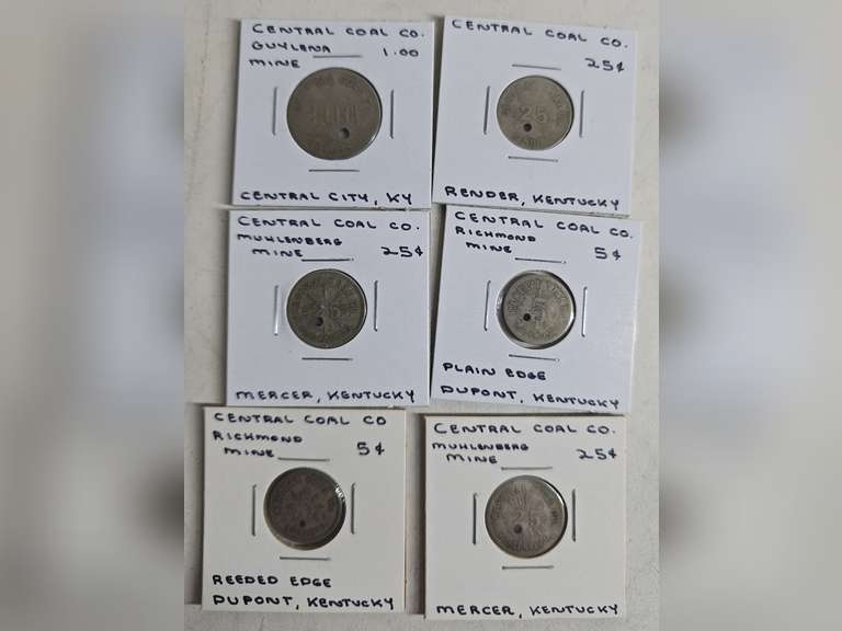 6 Central Coal Co - R-7 & R-8 Coal Scrip Tokens - Five Cent, Twenty ...