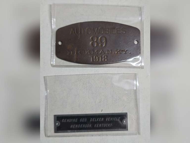 1918 Hickman, KY Automobile Tag & Geo. Delker Vehicle Tag - Henderson ...