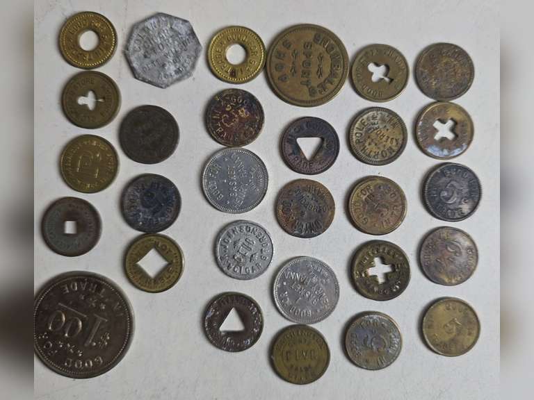 Large Group of Washington State Trade Tokens-Cigar, Billiard, Merchant ...