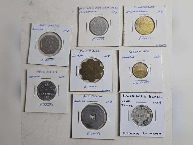 8 Indiana Trade Tokens - All Different - Aurora, Alexandria, Angola ...