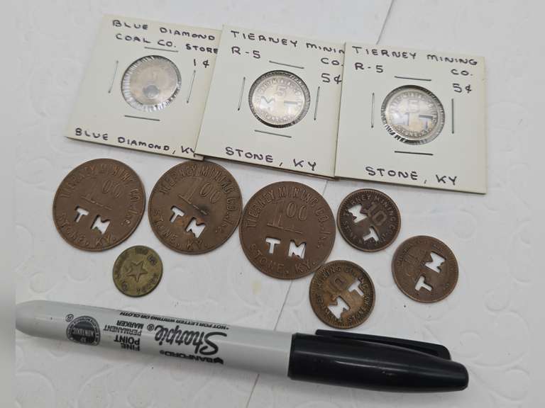 Group of Tierney Mining Co Coal Scrip Tokens - Stone, KY & Blue Diamond ...
