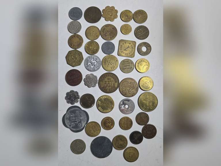 Group of Merchant Trade Tokens From Around The U.S. Brass, Zinc & White ...