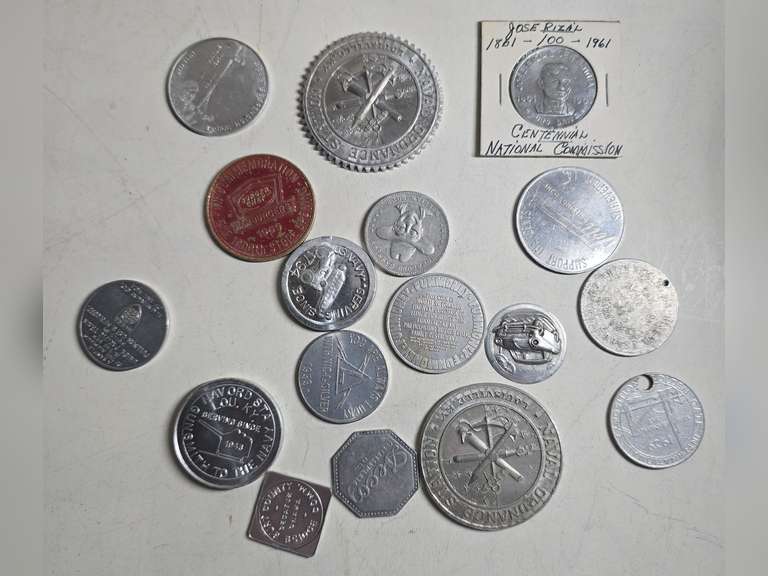 Group of Older Aluminum Advertising Tokens & Medals - Events, Military ...