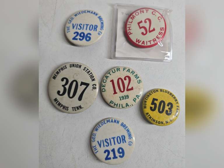 Group of Registered Pinback Buttons - Brewery, Farm, Country Club ...