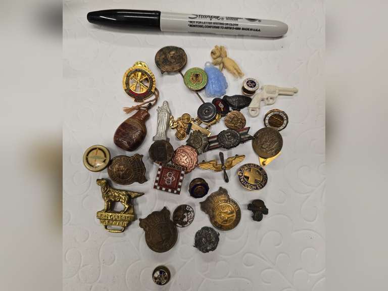 Group of Advertising, Clubs Charms, Year Pins & Figural Trinkets ...