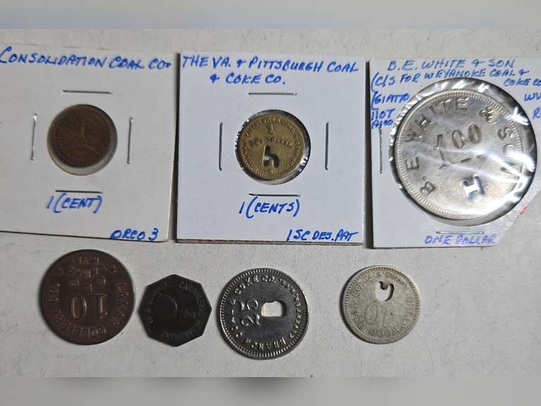 7 West Virginia Coal Scrip Tokens - Includes Lamar, Elverton, Lawton ...