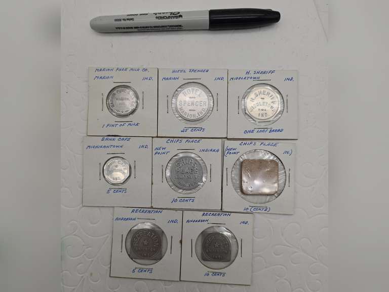 8 Indiana Trade Tokens All Different - Marion, Anderson, New Point ...