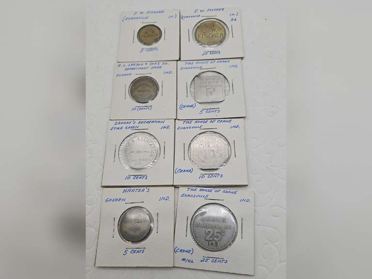 8 Indiana Trade Tokens - Evansville, Elmwood, Etna Green and Goshen ...