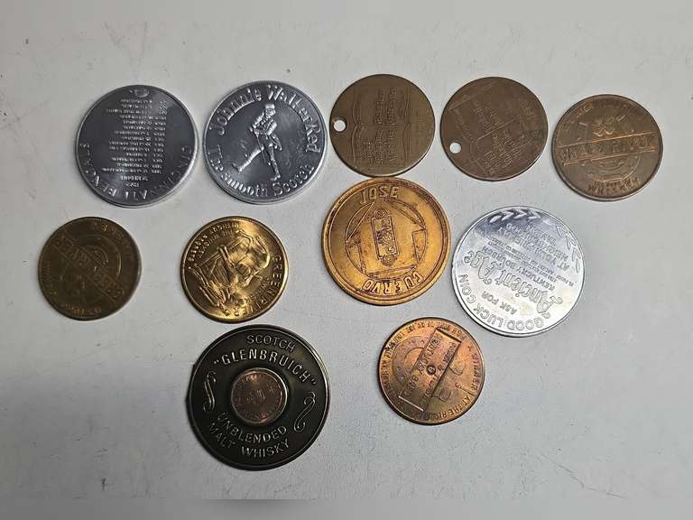 Group of 11 Whiskey & Other Alcohol Related Tokens & Medals. Includes ...