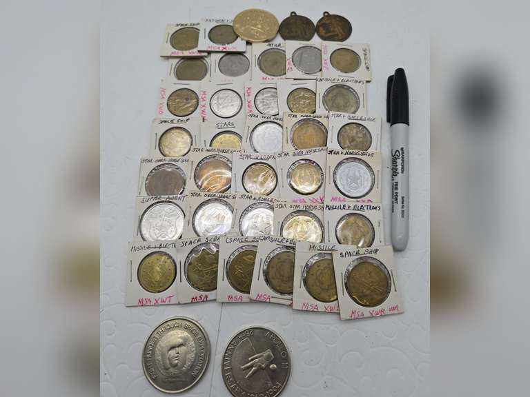 Group of Space Theme Arcade Tokens, Star Tokens, Space Theme FOBS ...