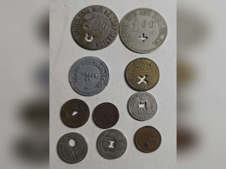 10 Virginia & Kentucky Coal Mining Scrip & Mercan Tile Store Tokens ...