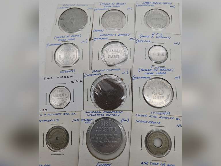 12 Indiana Trade Tokens All Different Indiana Polis, Gas City & New ...