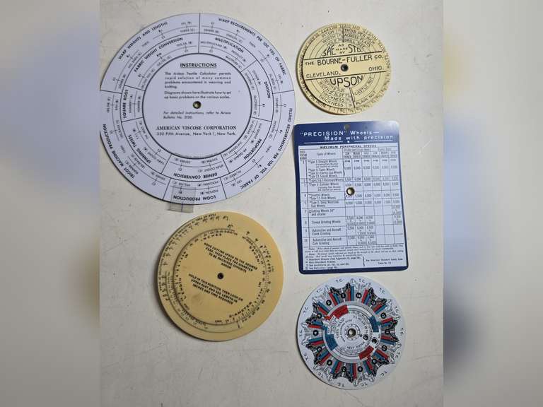 Group of Celluloid & Polymer Wheel Calculators & Gauges, Textile ...