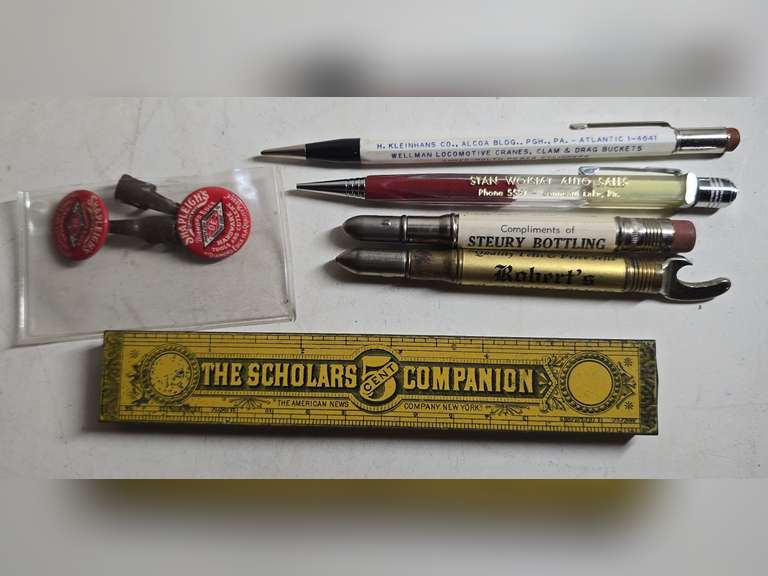The Scholars Companion Tin Litho Pencil Box with Nice Group of ...