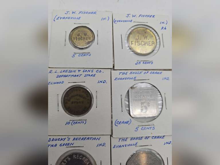 8 Indiana Trade Tokens - Evansville, Elmwood, Etna Green and Goshen ...