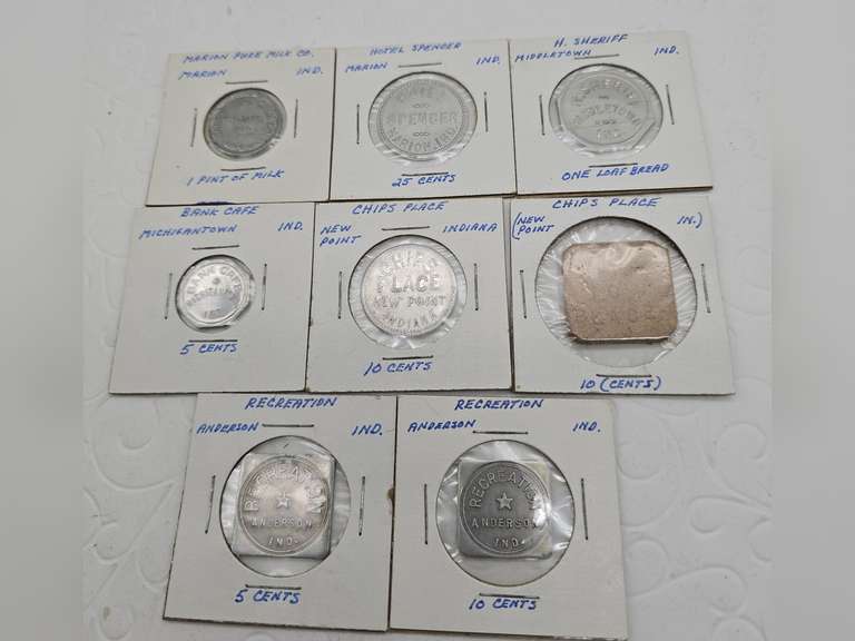 8 Indiana Trade Tokens All Different - Marion, Anderson, New Point ...