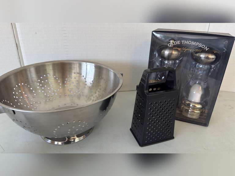Colander, mini box, grater, salt, and pepper grinders - Northern ...