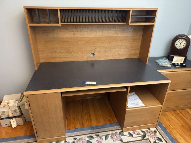 Press board desk, 57 inches tall by 59 1/2 inches wide by 29 1/2 inches ...