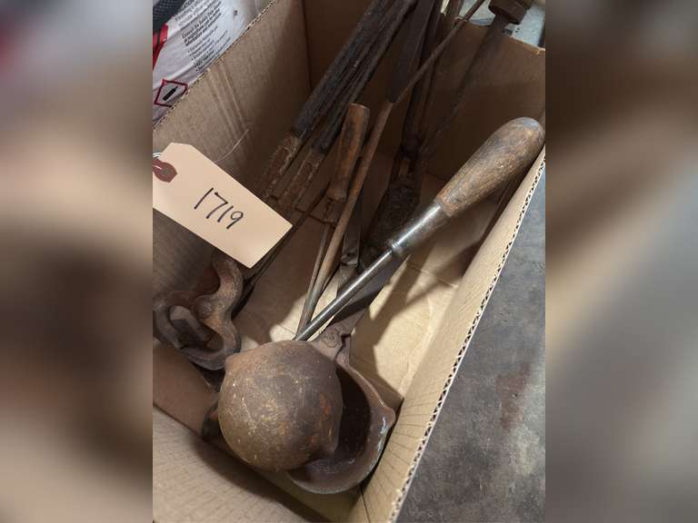 Box with lead ladle, soldering iron, tongs, miscellaneous - Northern ...