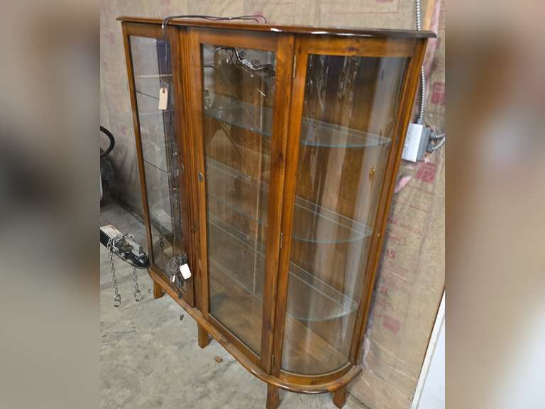 Beautiful double curio cabinet, lighted, 3 glass shelves, slotted for ...