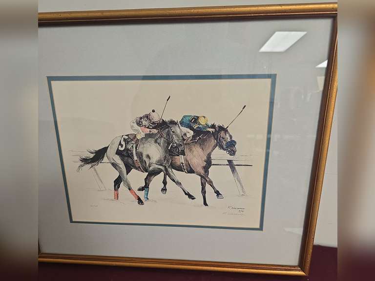 Framed Local. M. Schoenman signed, numbered Horse Racing Print Color ...